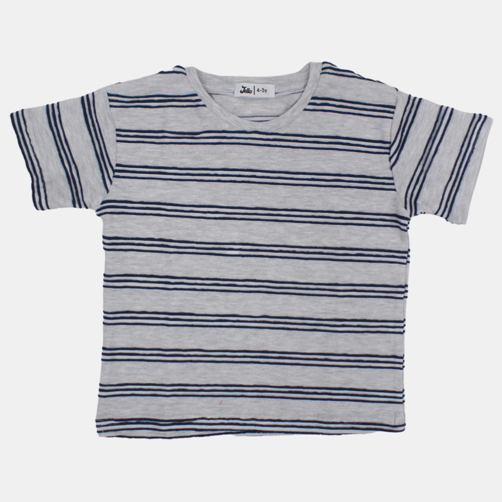 Buy Boys Short-Sleeved T-Shirt – Grey and Indigo Striped by Jello from ...