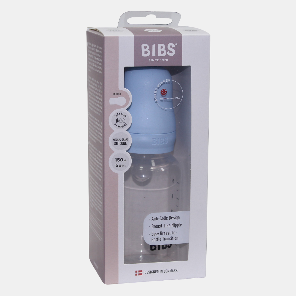 Buy BIBS Round Silicone Baby Bottle 1-Pack 150 ml Slow Flow – Baby Blue ...