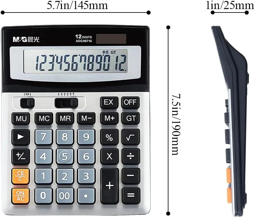 Buy M&G Desk Calculator 12 Digit Extra Large LCD Display Calculator, Dual Solar Power and ...