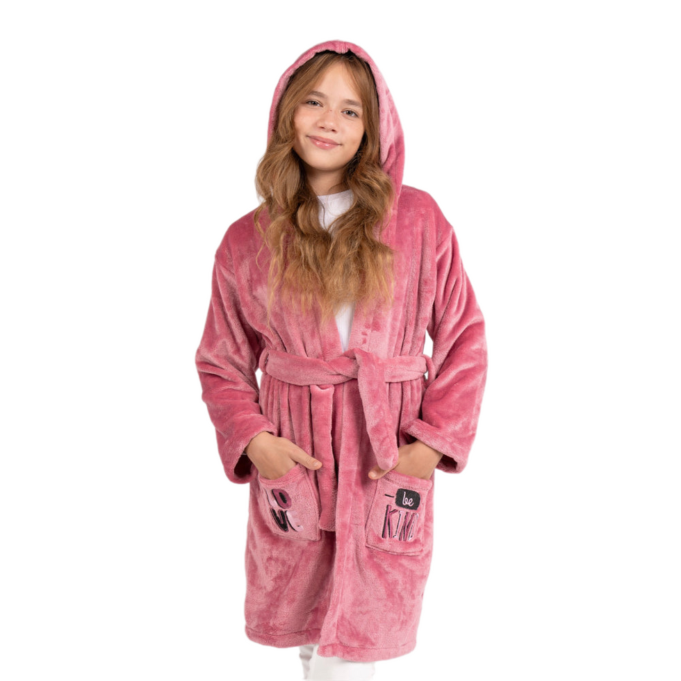 Girls Velvet Robe – Dustypink with "Love Be Kind" Design – Ourkids